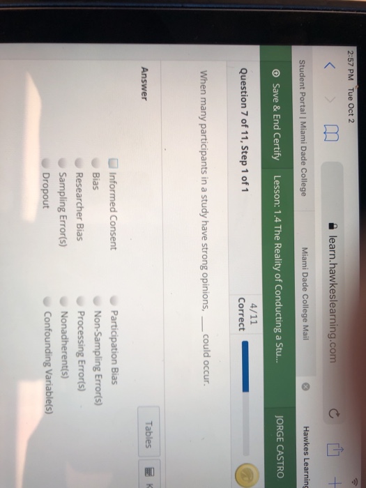 Solved 2:57 PM Tue Oct 2 을 learn.hawkeslearning.com Student | Chegg.com