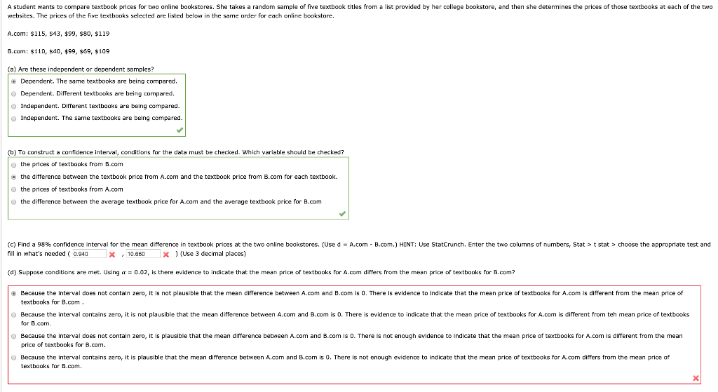 Solved A student wants to compare textbook prices for two | Chegg.com