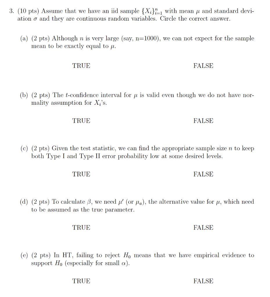Solved 3. (10 pts) Assume that we have an iid sample {X;}=1 | Chegg.com
