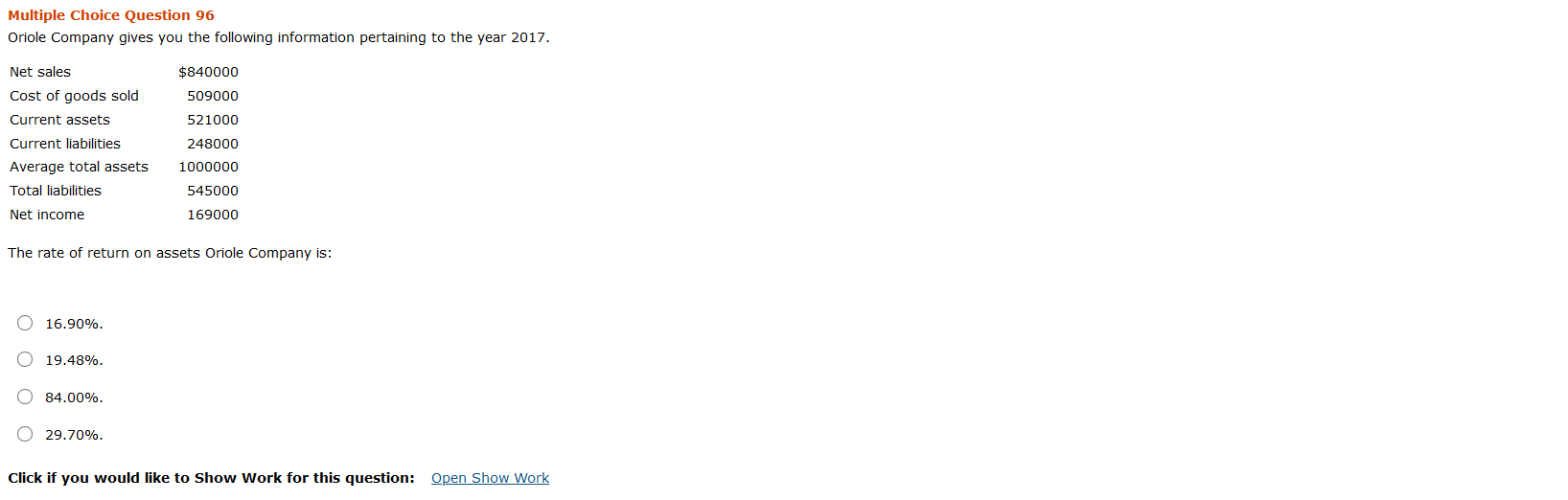Solved Multiple Choice Question 95 Oriole Company gives you | Chegg.com