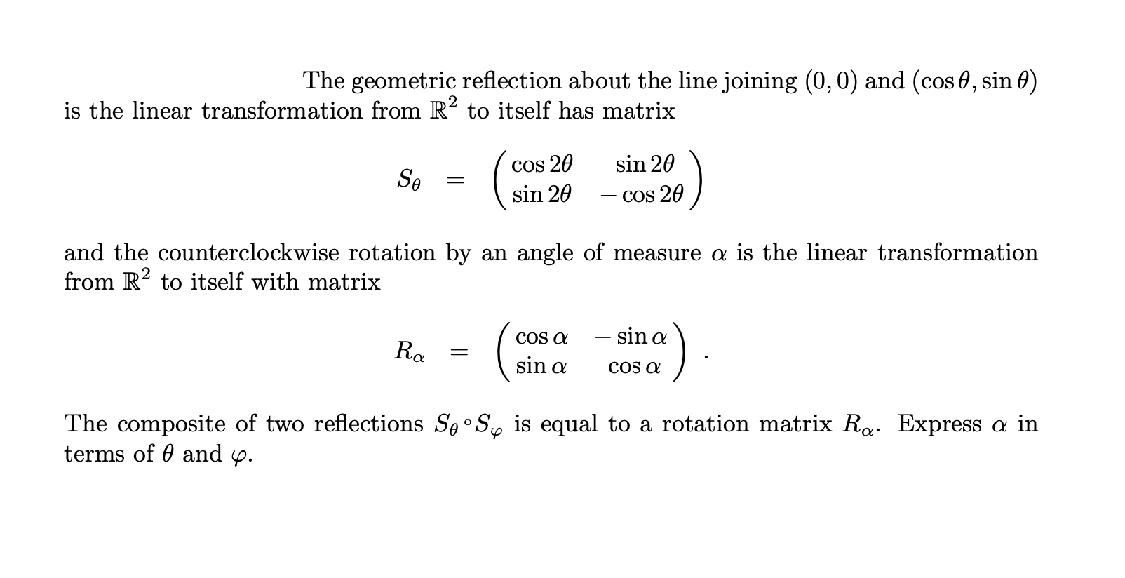 Solved The geometric reflection about the line joining (0,0) | Chegg.com
