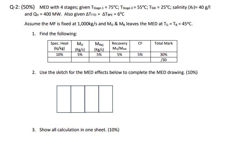 Solved \%) MED with 4 stages; given TStage- −1=75∘C; Tstage | Chegg.com