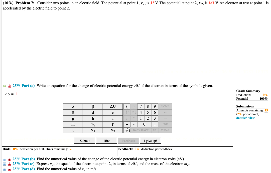 Solved (10%) Problem 7: Consider two points in an electric | Chegg.com