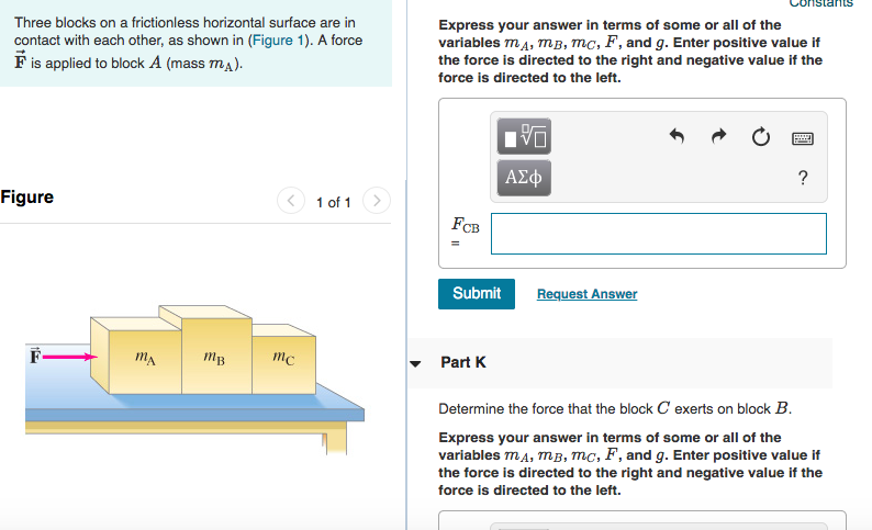 Solved Constants Three blocks on a frictionless horizontal | Chegg.com