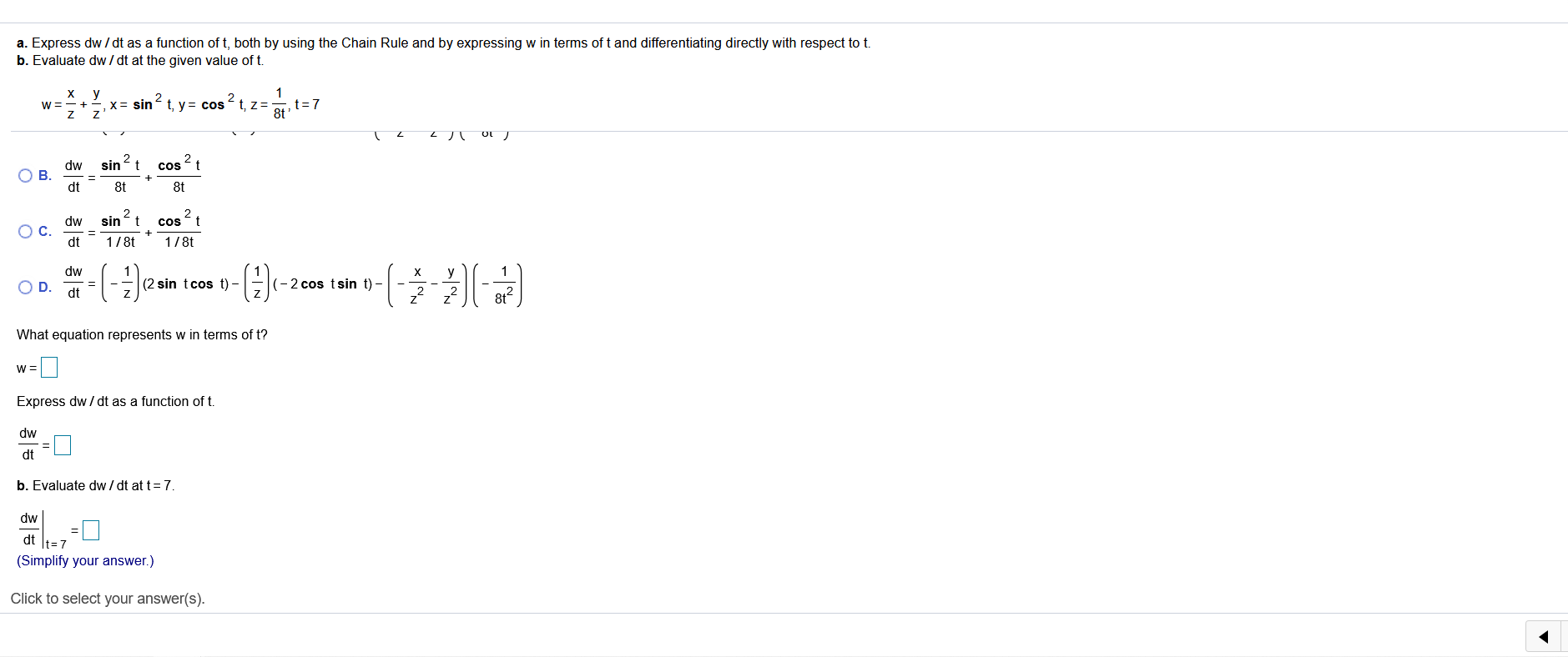 Solved a. Express dw / dt as a function oft, both by using | Chegg.com