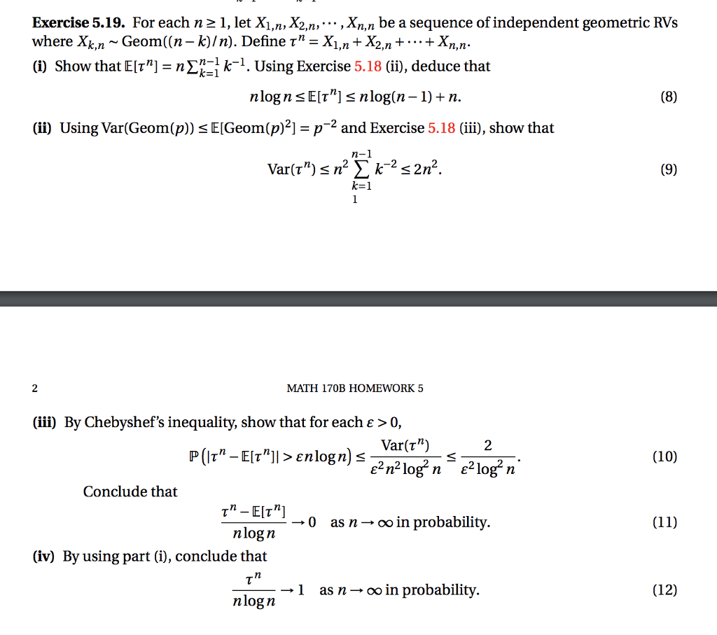 Exercise 5.19. For each n 2 1, let X1,n, X2,n,... | Chegg.com