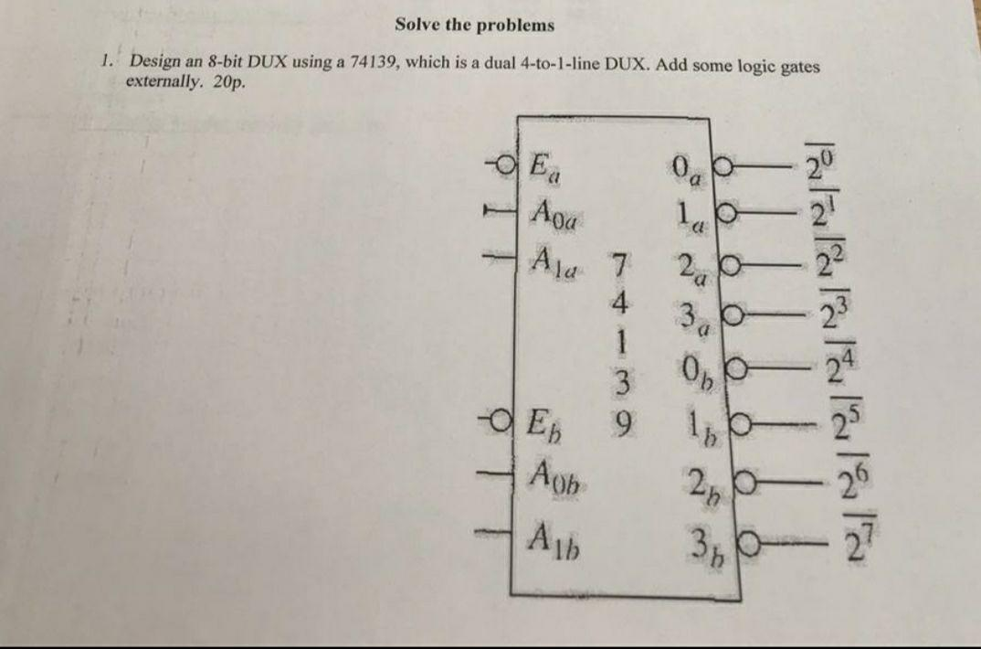 Solved Solve the problems 1. Design an 8-bit DUX using a | Chegg.com