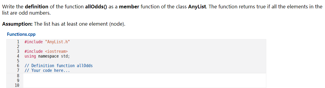 Solved Write the definition of the function allOdds 0 as a | Chegg.com