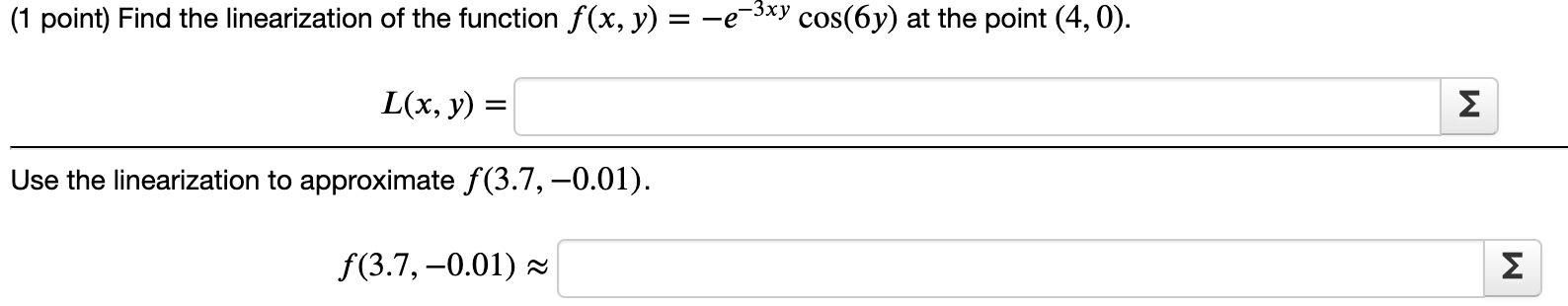 Solved (1 point) Find the linearization of the function | Chegg.com