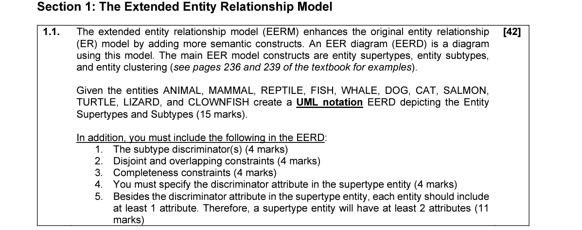 Solved 1.1. The extended entity relationship model (EERM) | Chegg.com