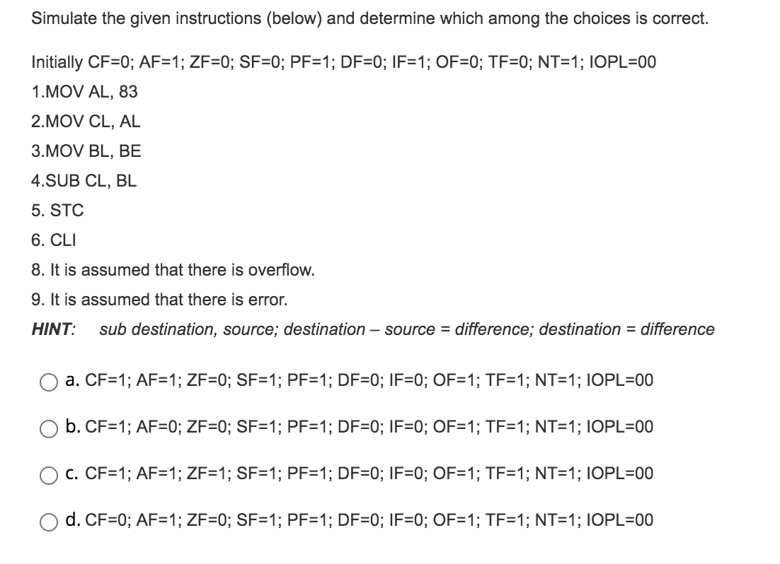 Simulate the given instructions (below) and determine | Chegg.com