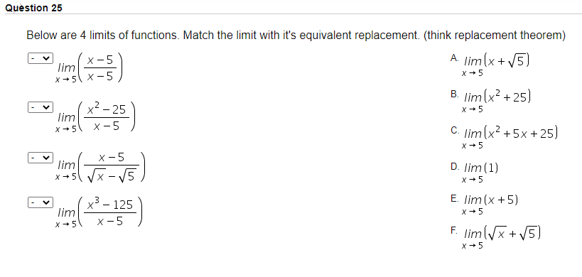Solved Question 21 Identify EACH of these limits DO NOT | Chegg.com