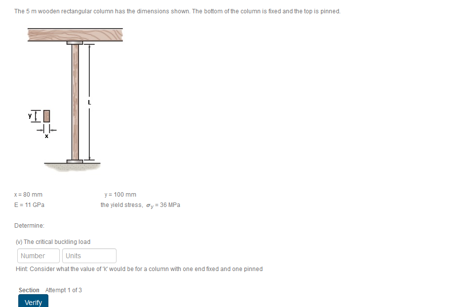 Solved The 5 m wooden rectangular column has the dimensions | Chegg.com
