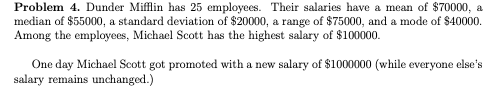 Solved Problem 4. Dunder Mifflin has 25 employees. Their | Chegg.com
