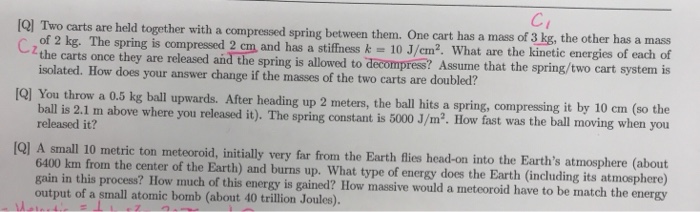 Solved carts are held together with a compressed spring | Chegg.com