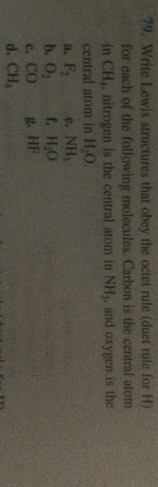 Solved 79. Write Lewis structures that obey the octet rule | Chegg.com