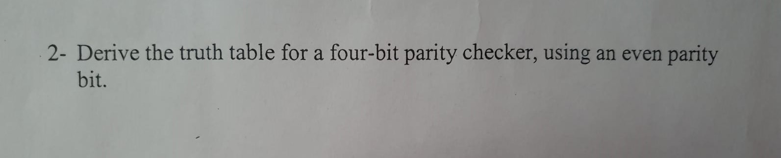 (Solved) : 2 Derive Truth Table Four Bit Parity Checker Using Even ...