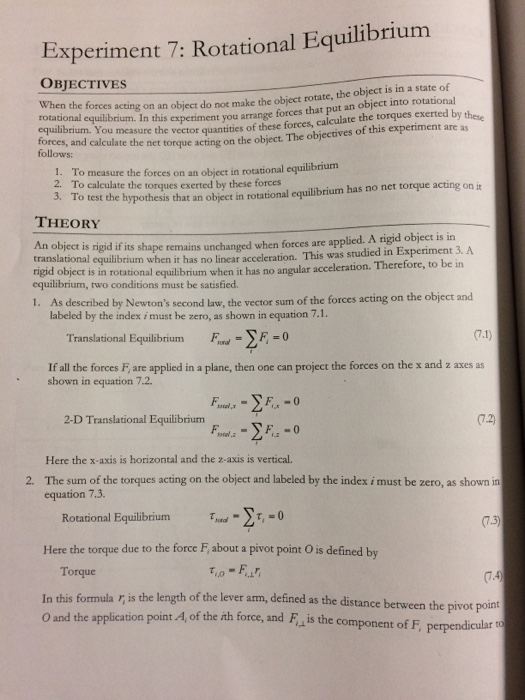 Solved Experiment 7: Rotational Equilibrium OBJECTIVES | Chegg.com