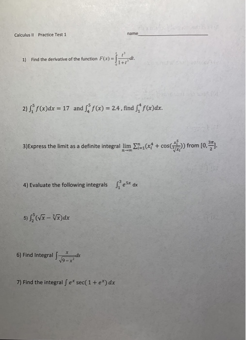 Solved name Calculus II Practice Test 1 1) Find the | Chegg.com