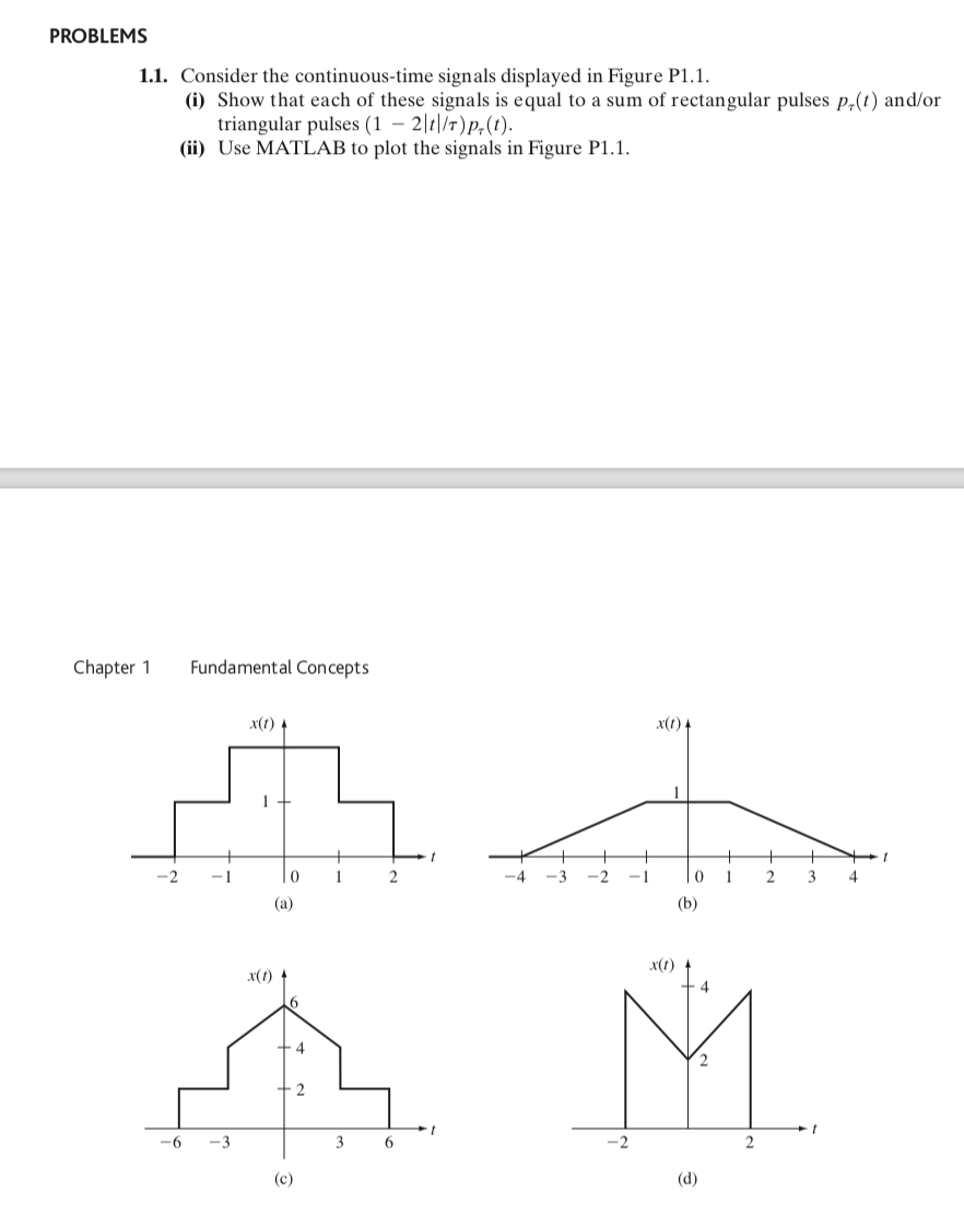 Solved PROBLEMS 1.1. Consider the continuous-time signals | Chegg.com