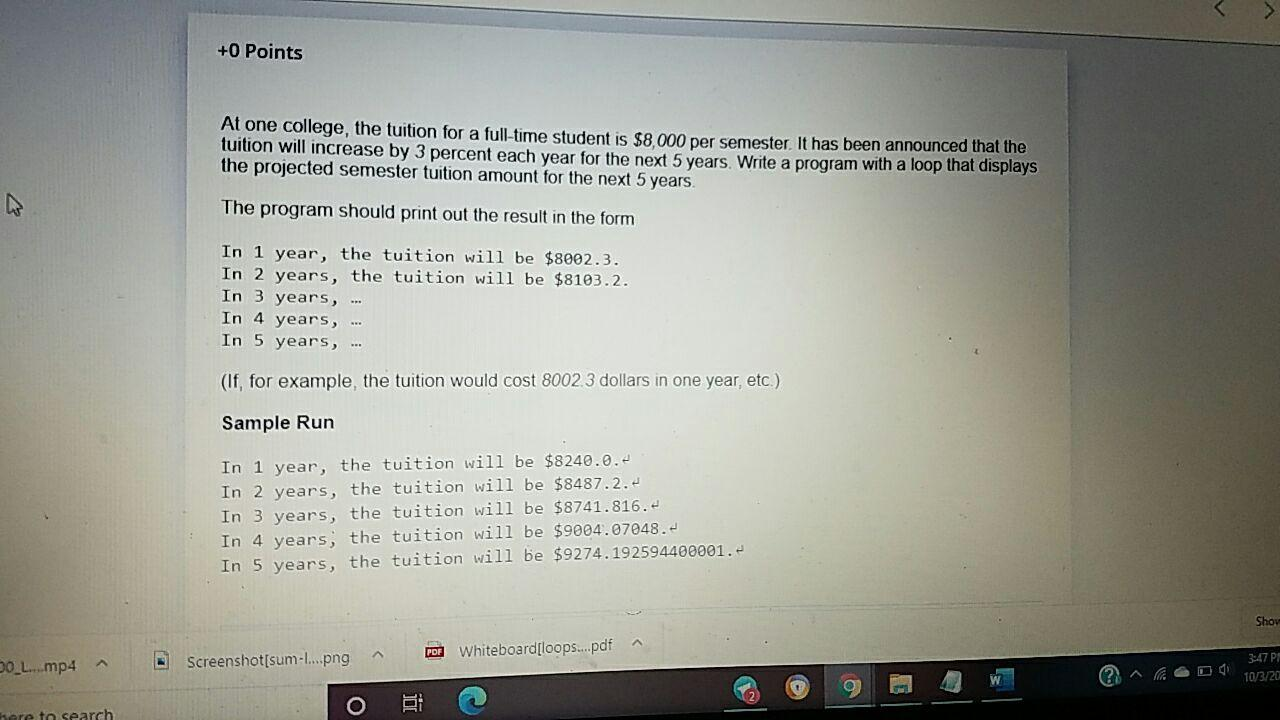 Solved +0 Points At one college, the tuition for a full-time | Chegg.com