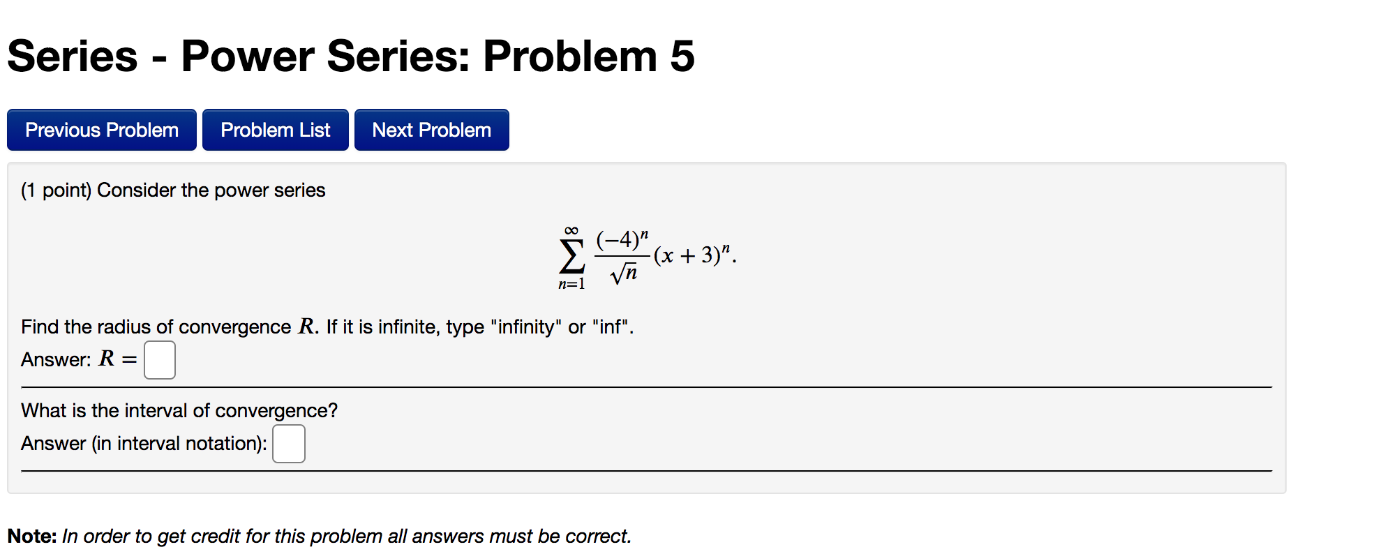 Solved Series - Power Series: Problem 5 Previous Problem | Chegg.com
