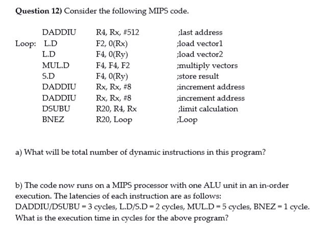 Solved Question 12) Consider the following MIPS code. DADDIU | Chegg.com