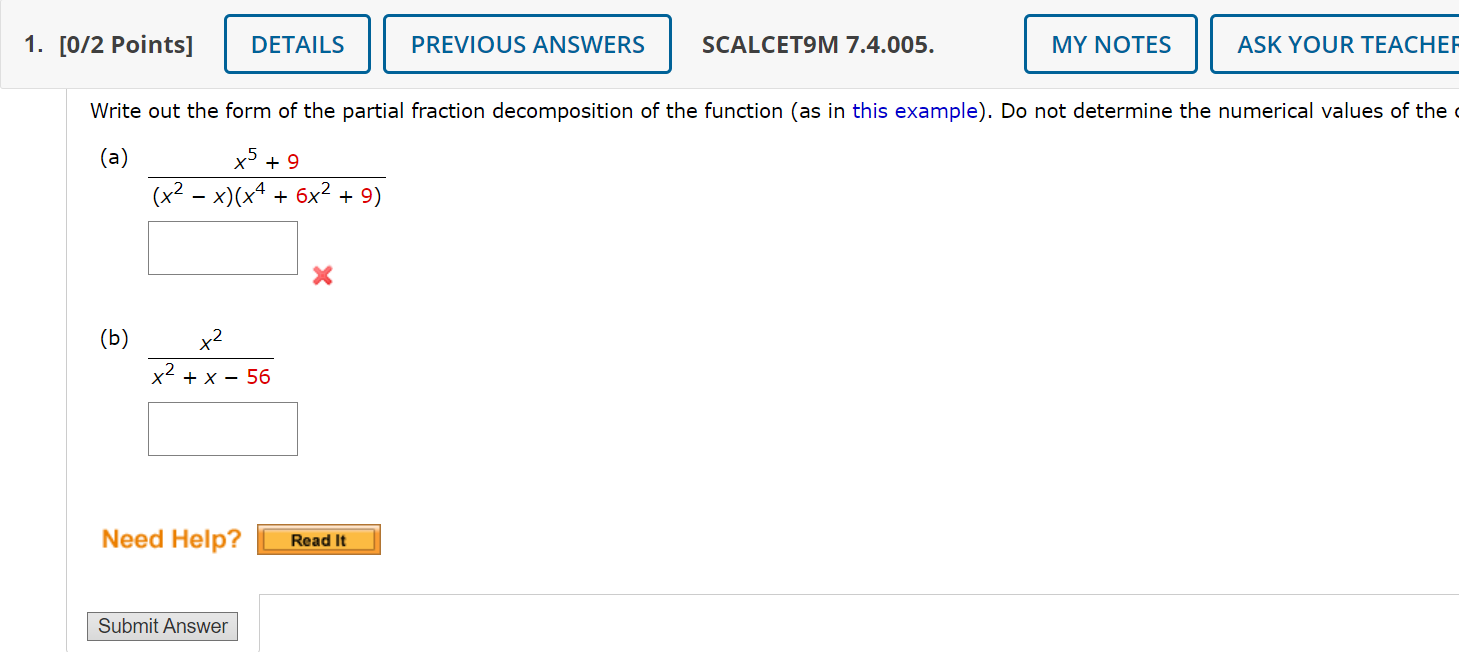 Solved Write out the form of the partial fraction | Chegg.com