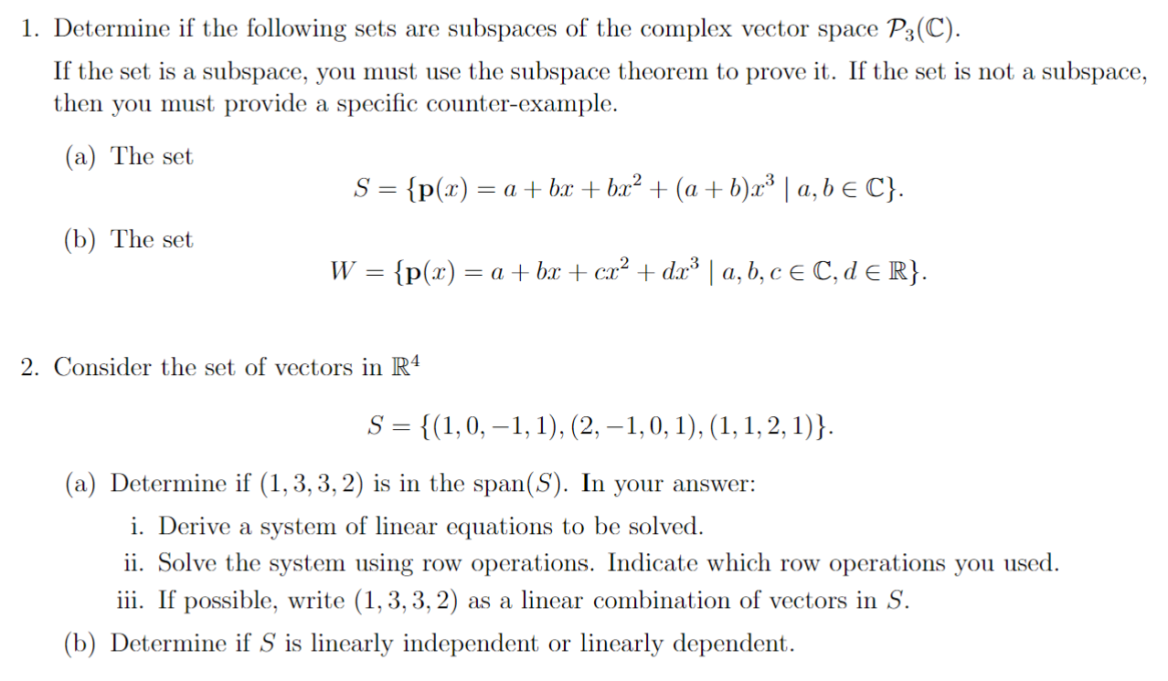 Solved 1 Determine If The Following Sets Are Subspaces Of