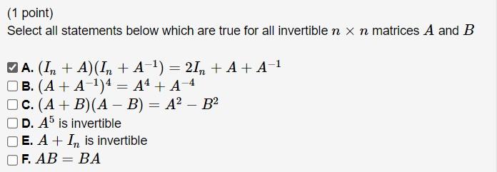 Solved (1 point) Select all statements below which are true | Chegg.com