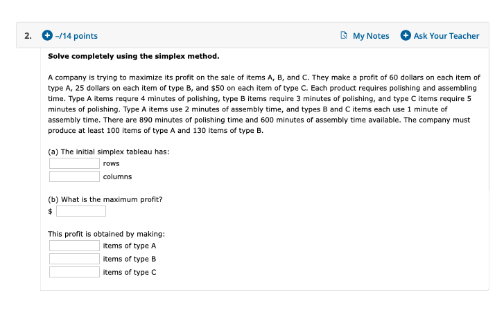 Solved 2. -/14 points My Notes Ask Your Teacher Solve | Chegg.com