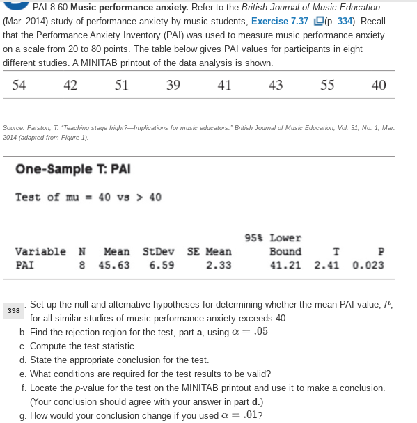 Solved PAI 8.60 Music performance anxiety. Refer to the | Chegg.com