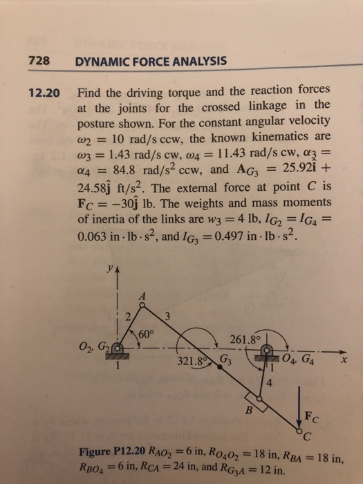 Solved 728 DYNAMIC FORCE ANALYSIS Find the driving torque | Chegg.com