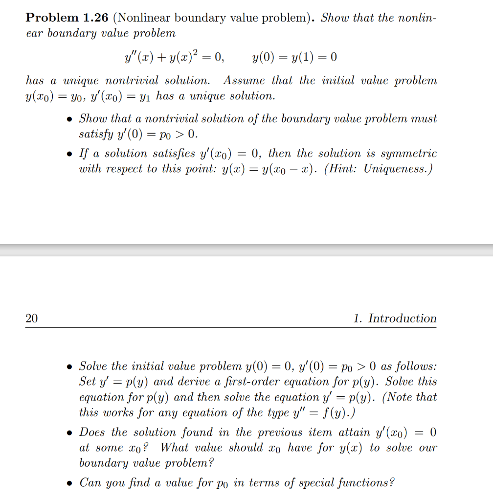 Solved Problem 1.26 (Nonlinear boundary value problem). Show | Chegg.com