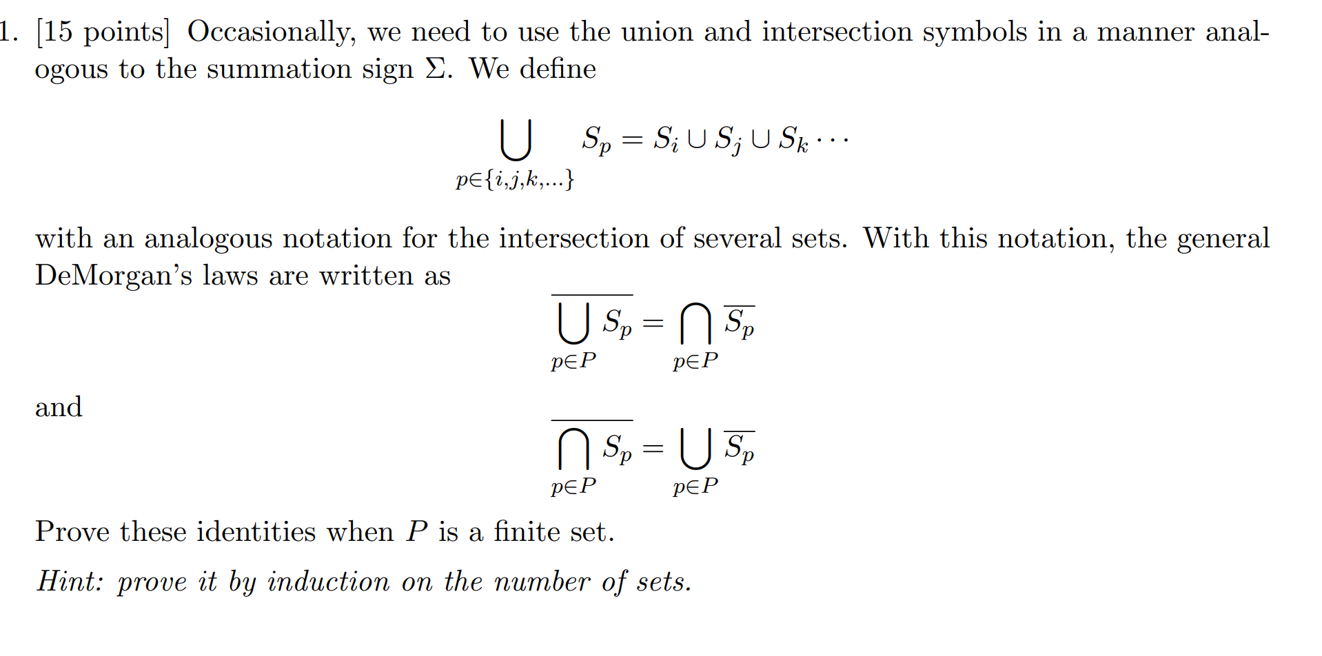 Solved 1. [15 points) Occasionally, we need to use the union | Chegg.com