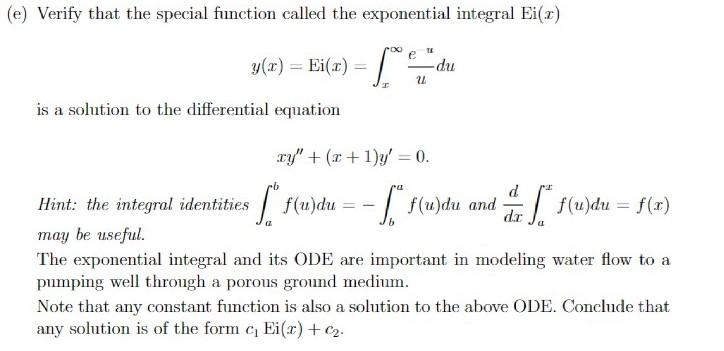 Solved e) Verify that the special function called the | Chegg.com