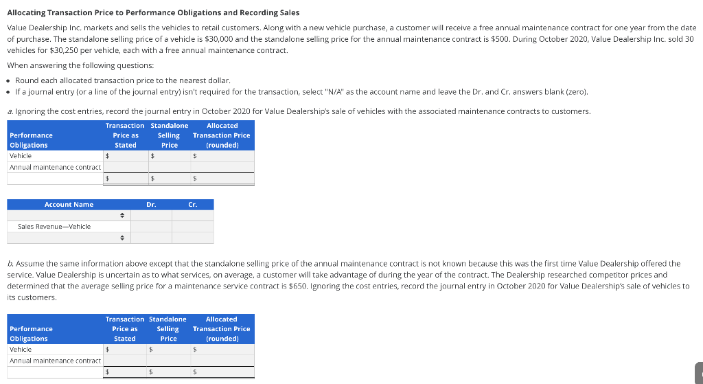 Allocating Transaction Price to Performance | Chegg.com