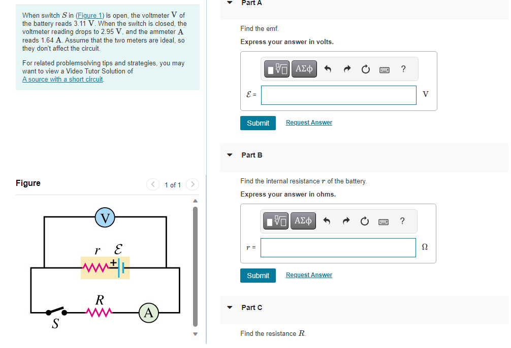 Solved When switch S in (Figure 1) is open, the voltmeter V | Chegg.com