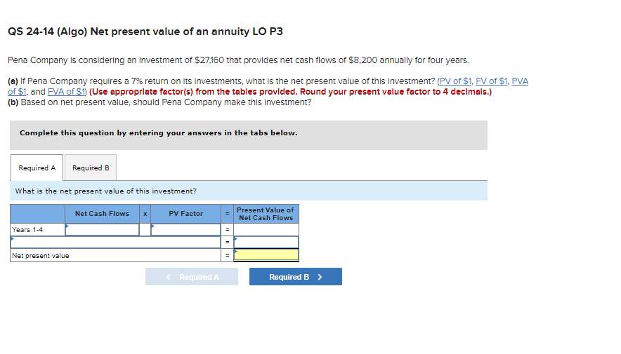 Solved QS 24-14 (Algo) Net present value of an annuity LO P3 | Chegg.com