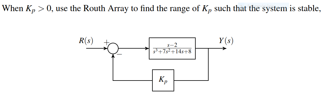 Solved When K, > 0, use the Routh Array to find the range of | Chegg.com