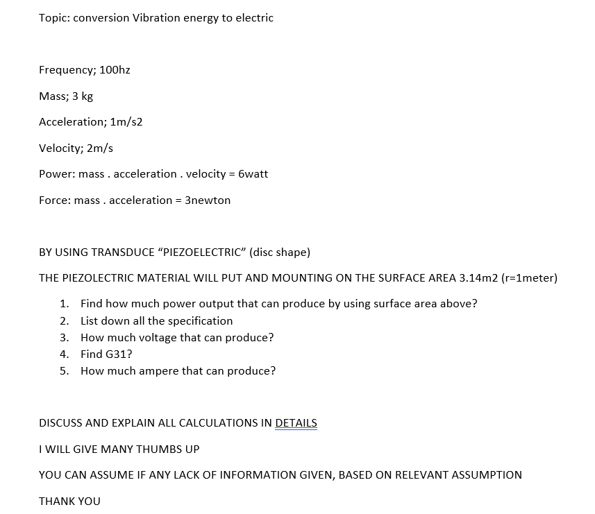 Topic: conversion Vibration energy to electric | Chegg.com
