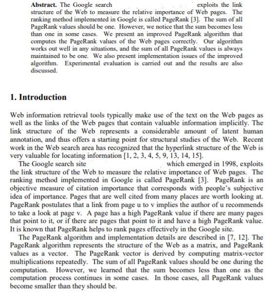 Solved Topic Page Rank Question: 1) Importance+ working of | Chegg.com