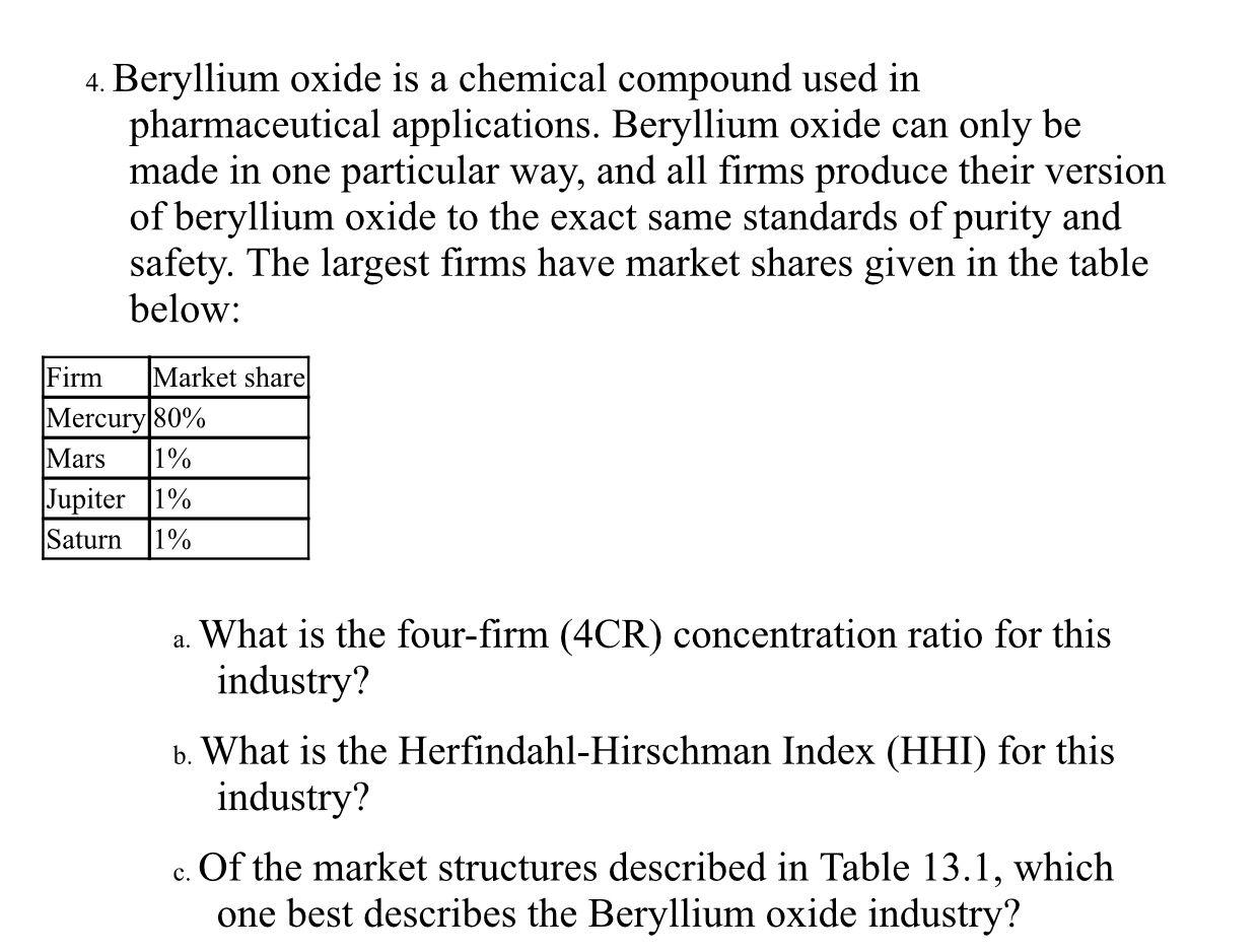 Solved 4. Beryllium oxide is a chemical compound used in | Chegg.com