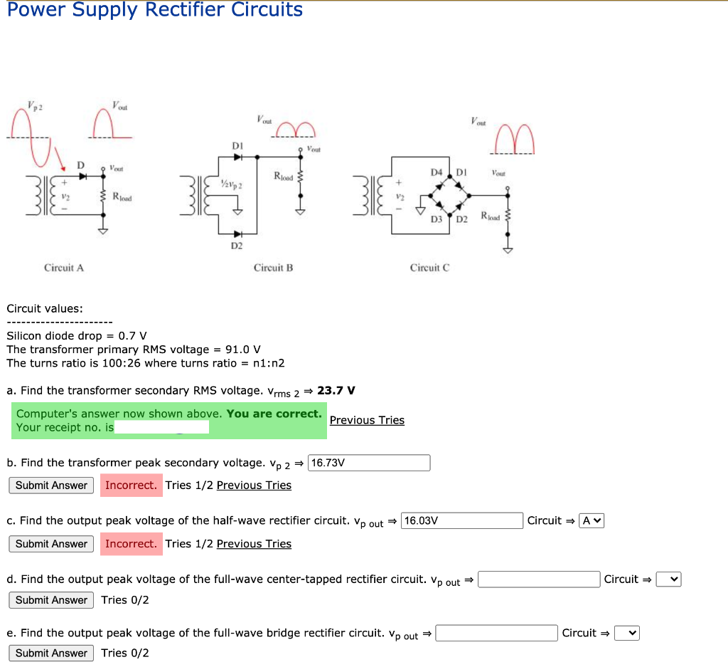 Solved Power Supply Rectifier Circuits Vout Vout Vout 5 A M | Chegg.com