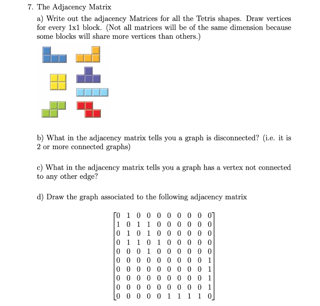 Solved 7. The Adjacency Matrix a) Write out the adjacency | Chegg.com