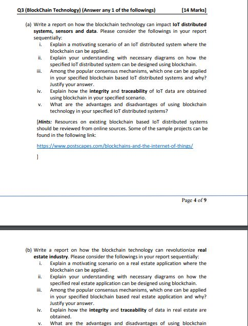Solved Q3 (BlockChain Technology) (Answer any 1 of the | Chegg.com