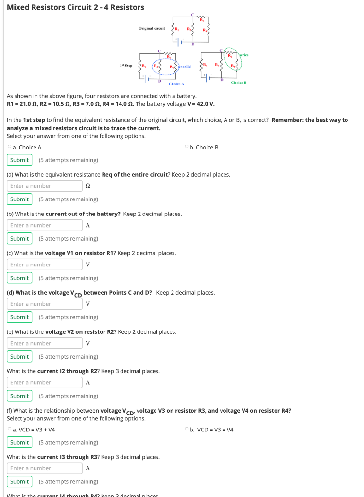 Solved Mixed Resistors Circuit 2 - 4 Resistors Original | Chegg.com