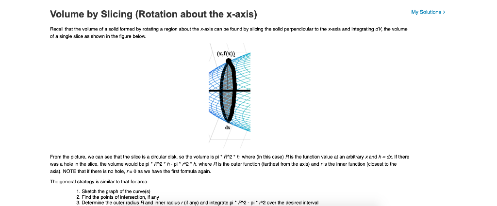 Volume by Slicing (Rotation about the x-axis) My | Chegg.com