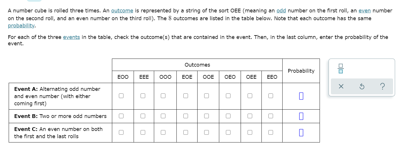 Solved A number cube is rolled three times. An outcome is | Chegg.com