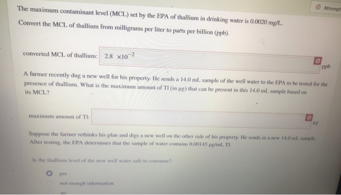 Solved The maximum contaminant level (MCL) set by the EPA of | Chegg.com